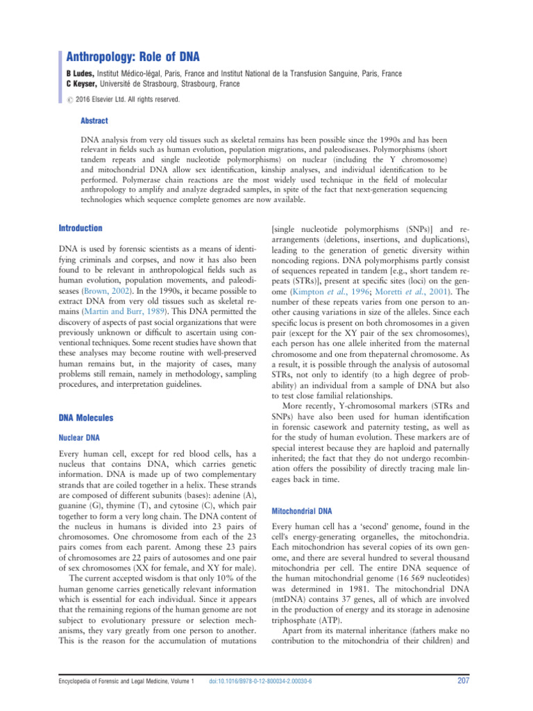 Anthropology-Role of DNA | PDF