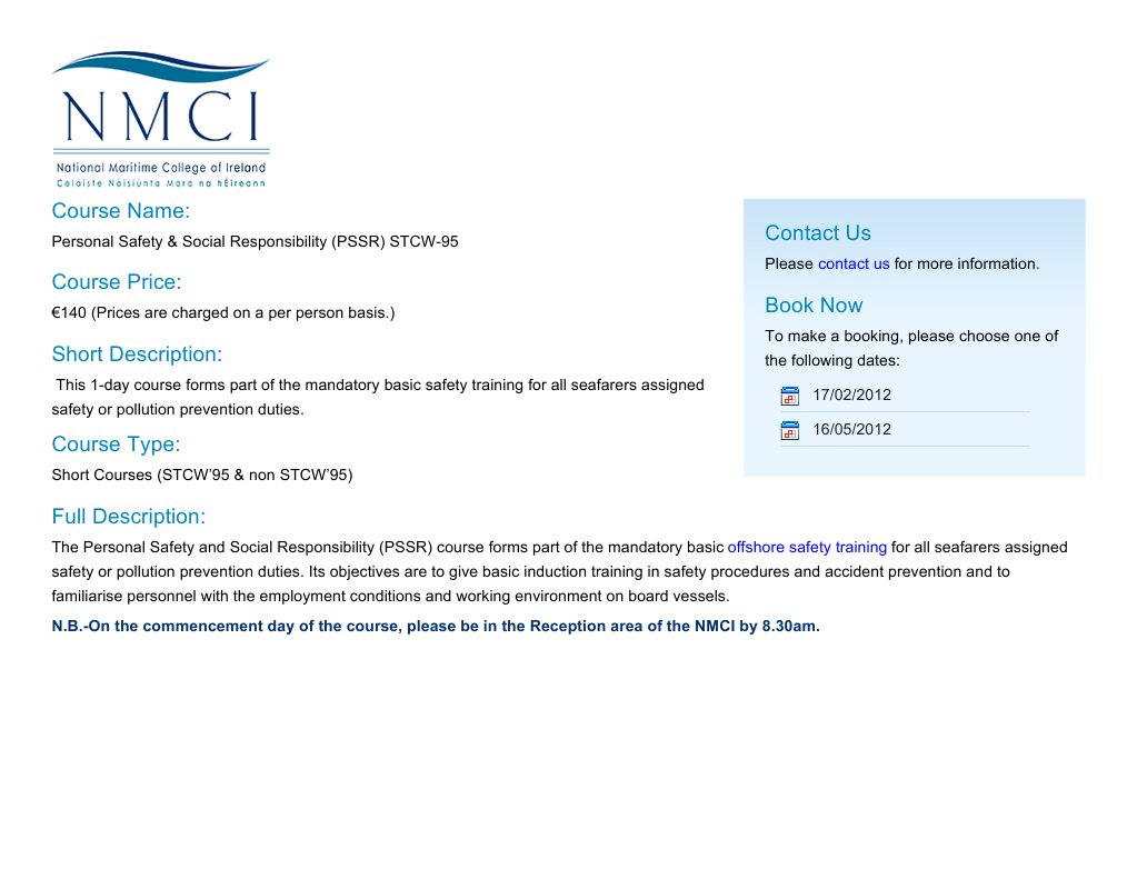PSSR Course for Seafarers STCW-95 | PDF