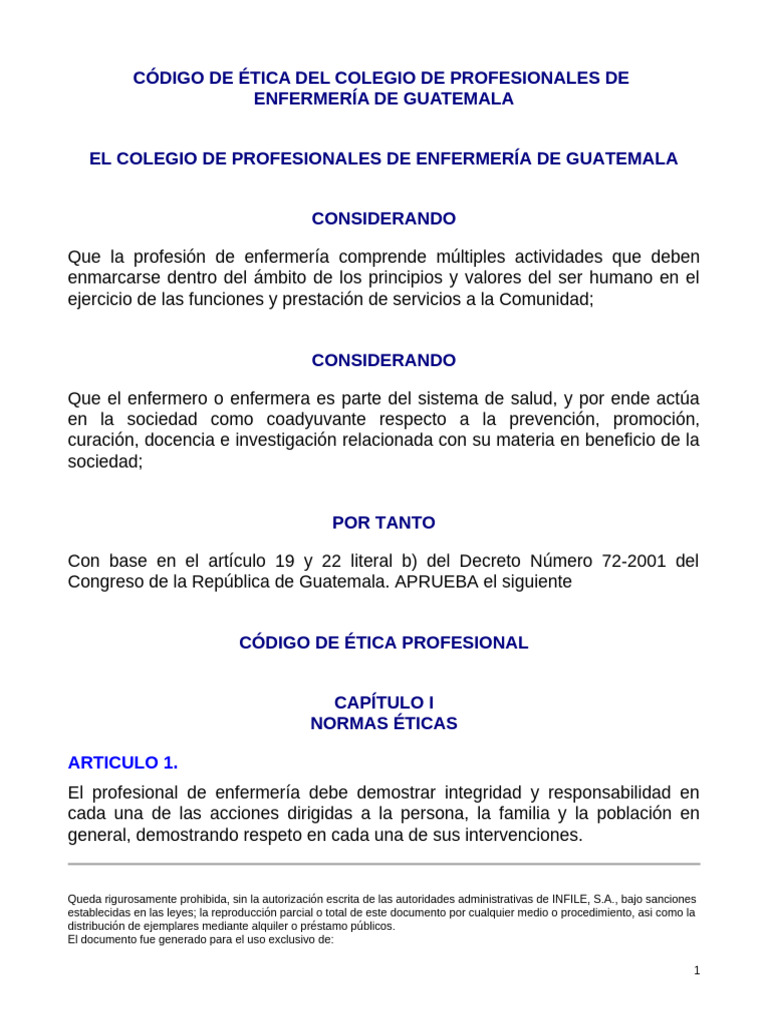 Codigo de Etica Profesional de Enfermeria | PDF
