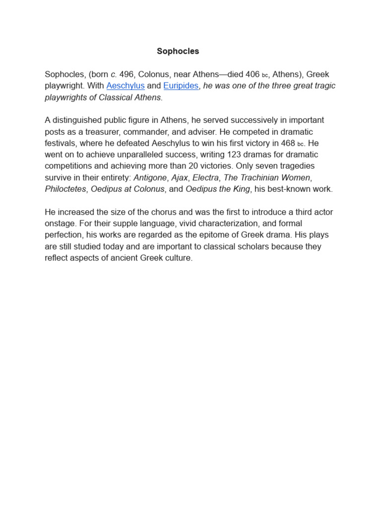 Brief Sophocles Biography | PDF