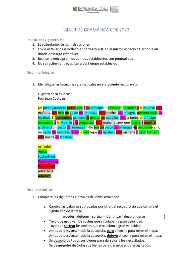 TALLER DE GRAMÁTICA COE 2024 Alejandra Caballero | PDF