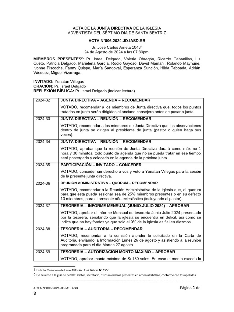 2024.08.24. Acta Junta Directiva N6 | PDF