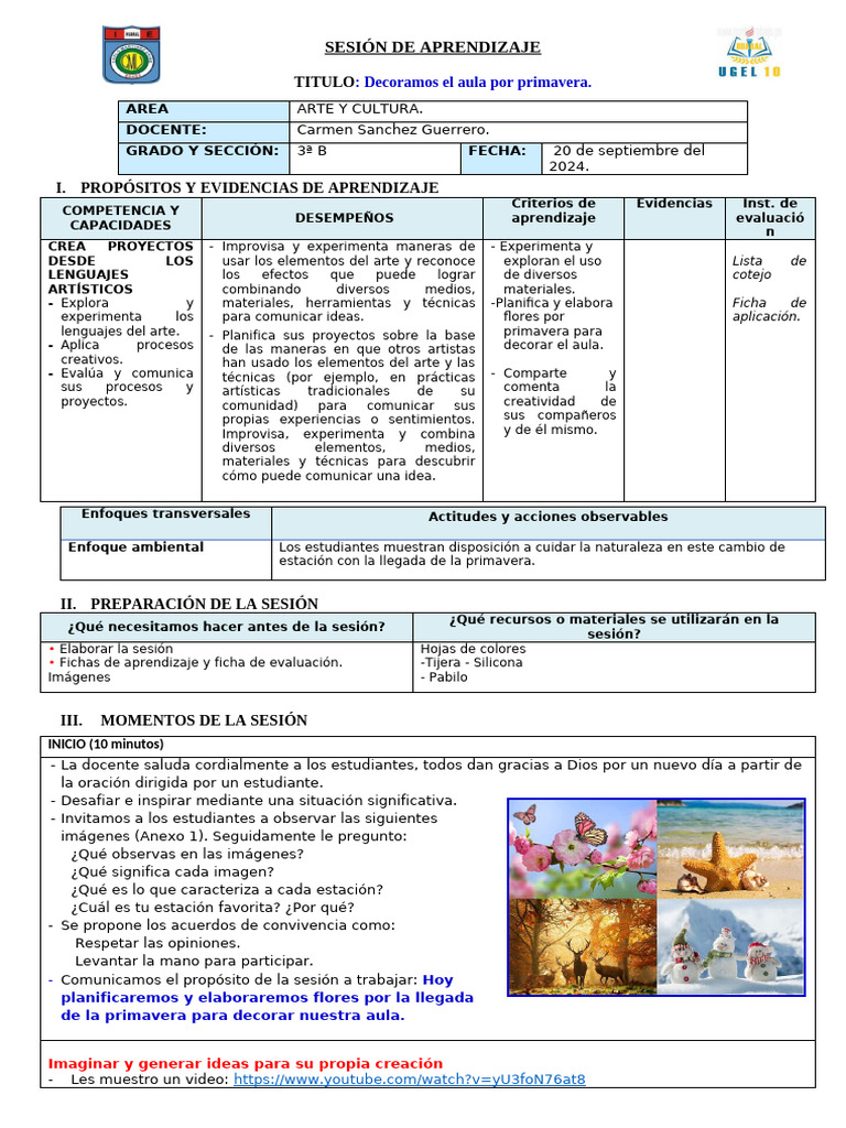 Sesion Arte Decoramos El Aula Por Primavera | PDF Sesion Arte Decoramos El Aula Por Primavera | PDF