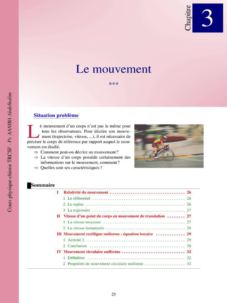 Cours Mouvement Rectiligne Et Circulaire Uniforme 2eme Adrar | PDF