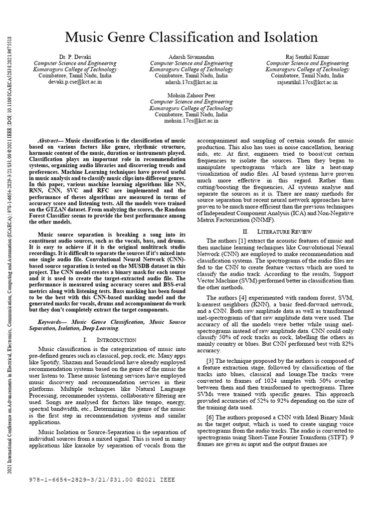 Music Genre Classification and Isolation | PDF