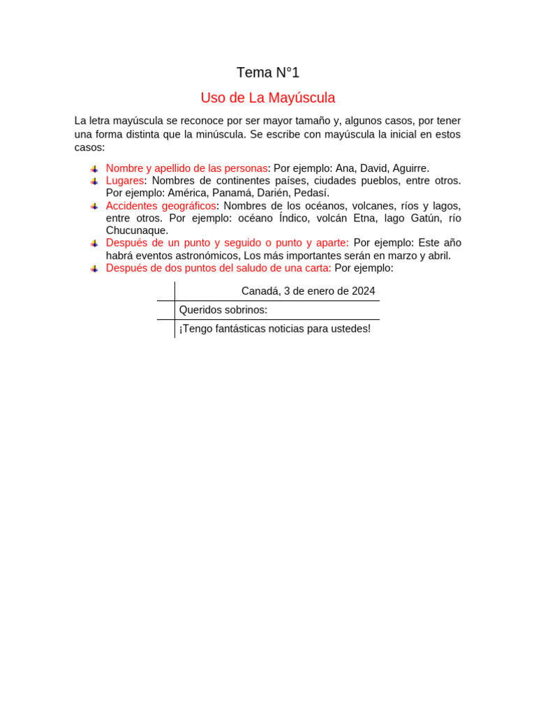 Tema N°1 Uso de La Mayúscula | PDF