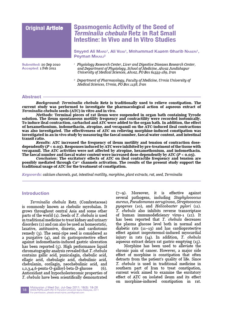 32 Spasmogenic Activity of The Seed of Terminalia Chebula Retz in Rat ...