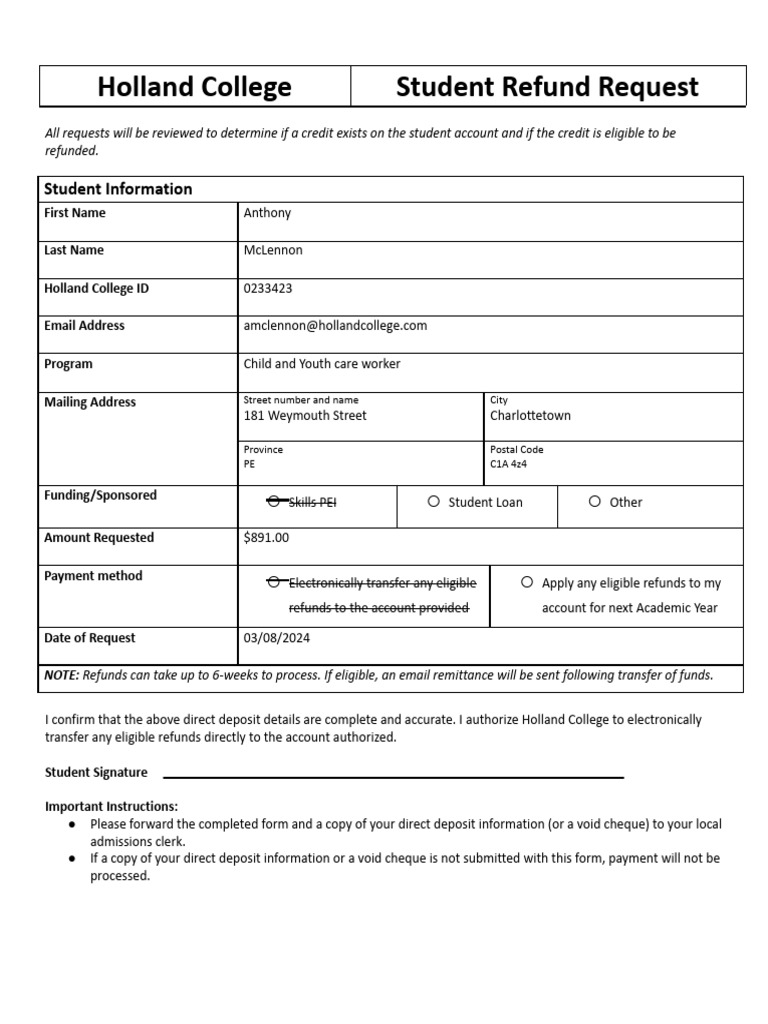 Student Refund Request Form (004) (1) | PDF