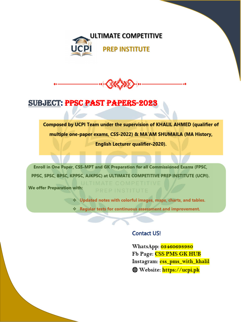PPSC Assistant Past Paper (2023) UCPI | PDF
