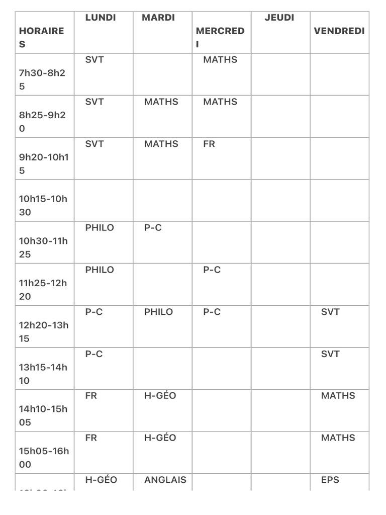Emplois Du Temps | PDF