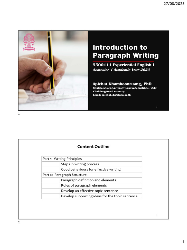 Handout - Paragraph Writing | PDF