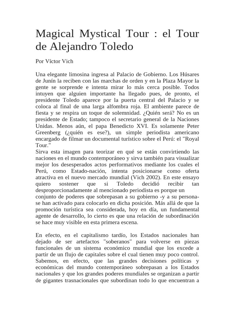 Magical Mystical Tour de Alejandro Toledo | PDF