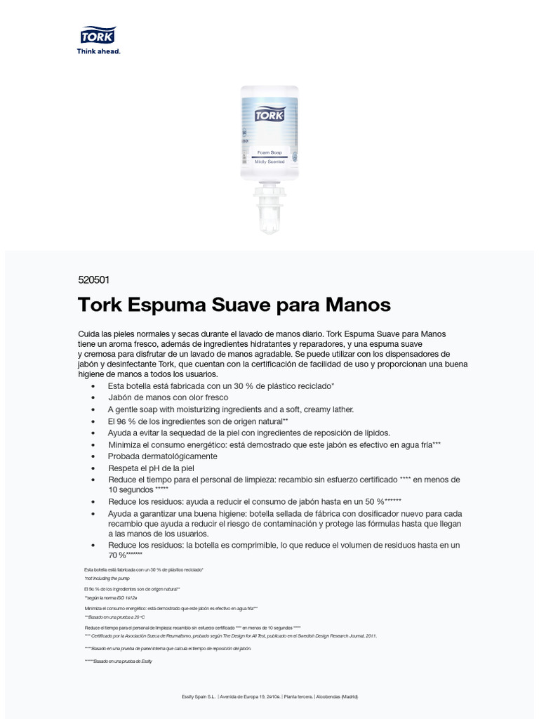 520501_Tork Espuma Suave para Manos | PDF
