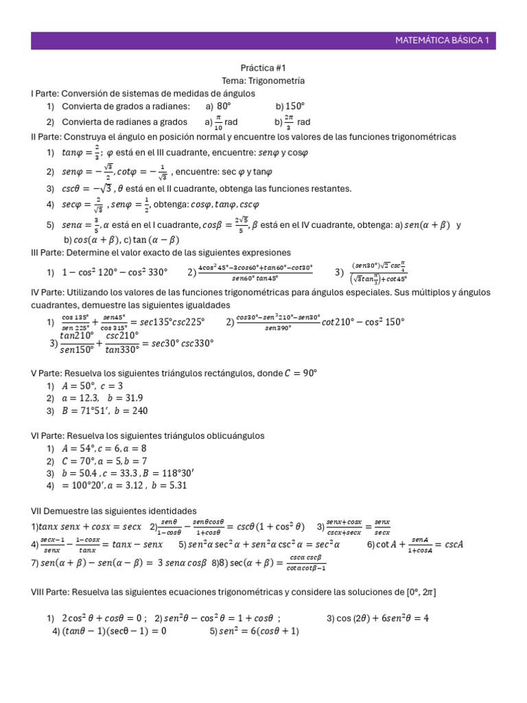 Práctica (Matemática Básica 1) | PDF