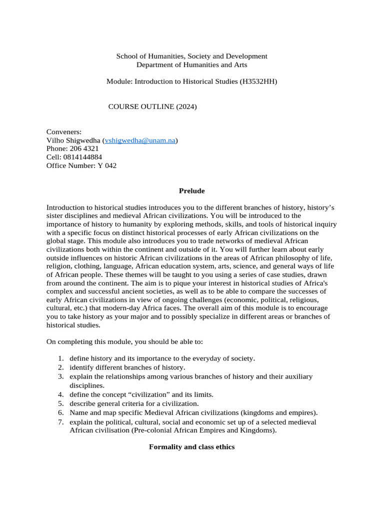 H3532 Historical Studies Course Outline | PDF | Humanities | Civilization