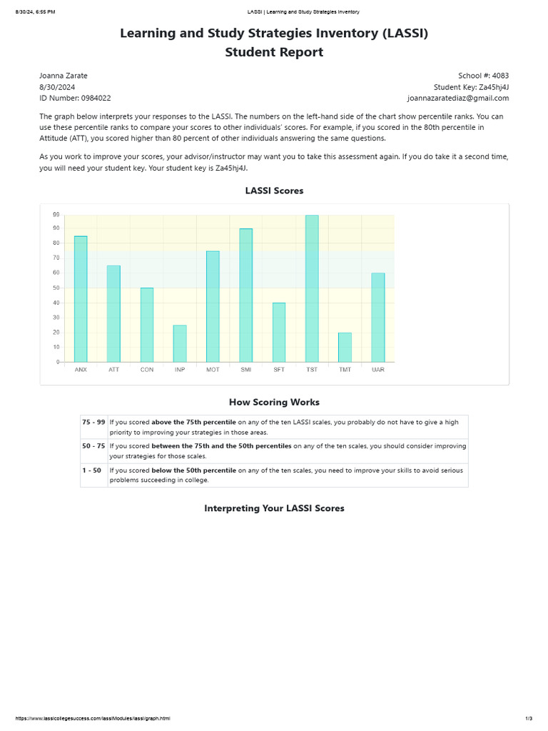 LASSI - Learning and Study Strategies Inventory | PDF