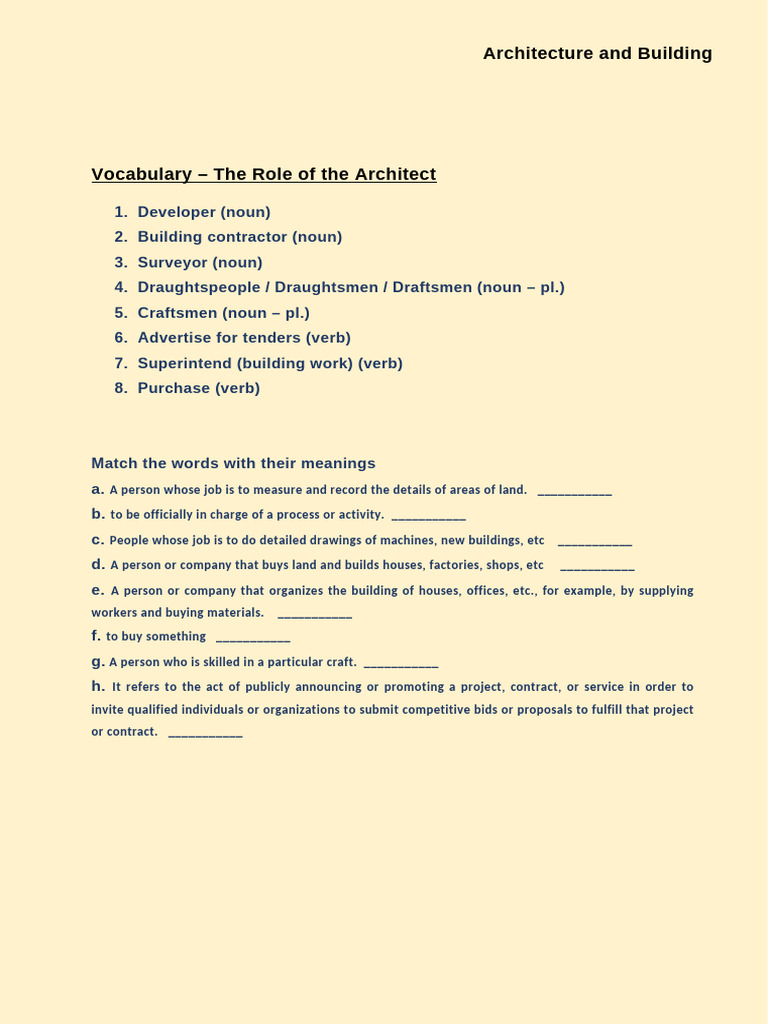 Answer Key For Vocabulary - Architecture and Building | PDF