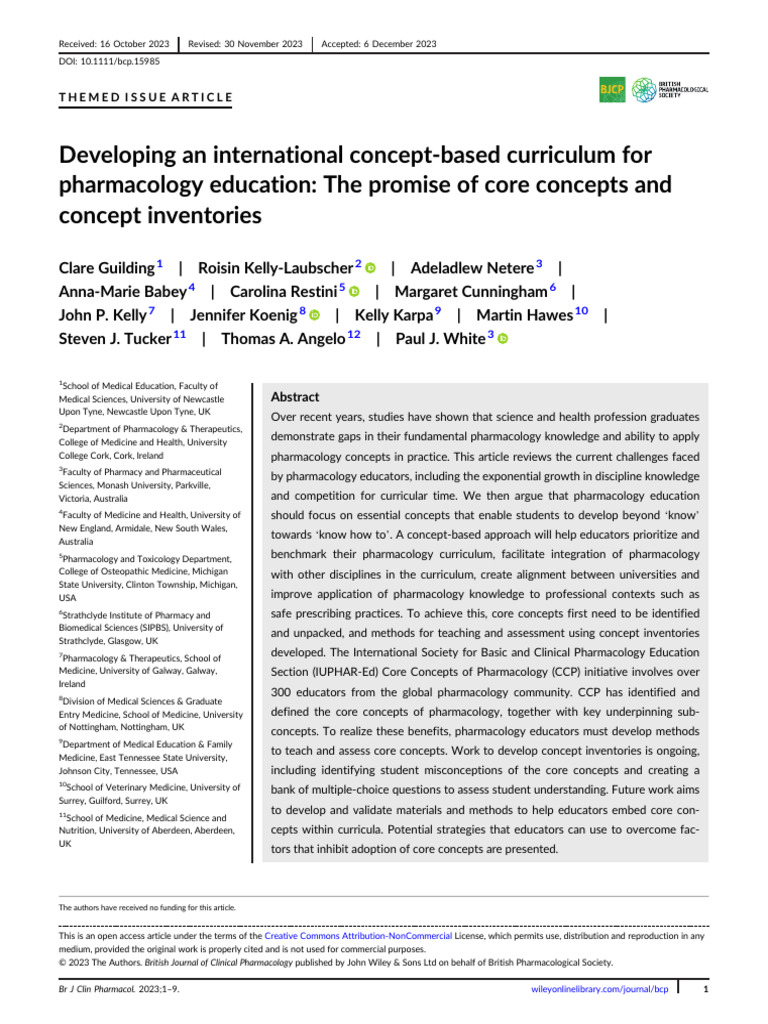 Brit J Clinical Pharma - 2023 - Guilding - Developing an International Concept‐Based Curriculum ...