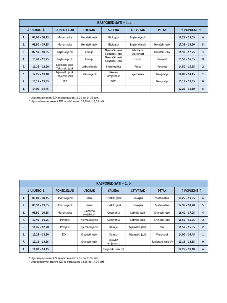 Učenički Raspored | PDF