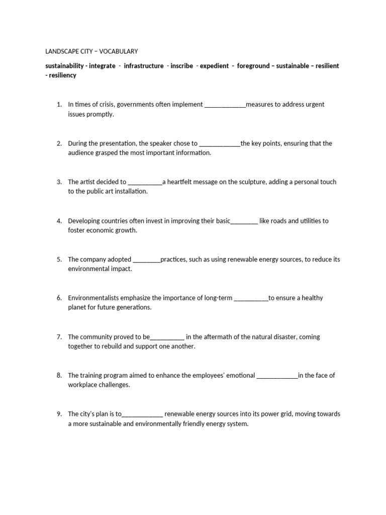 LANDSCAPE CITY - Vocabulary - 1 | PDF