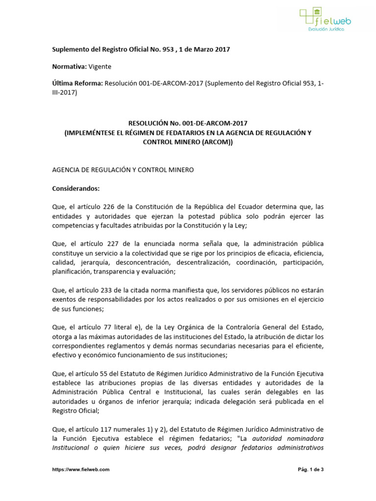 Resolución No. 001-De-Arcom-2017 - Impleméntese El Régimen de ...