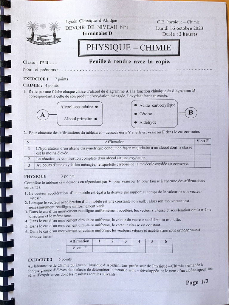 Sujets Sciences Physique ( LCA ) | PDF