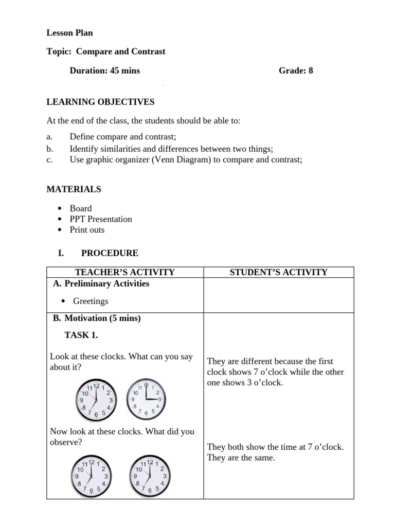 G8 Compare and Contrast Lesson Plan | PDF