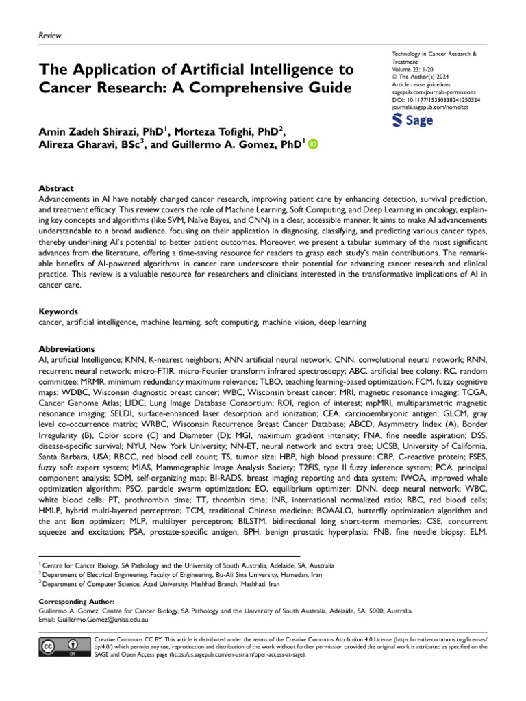 The Application of Artificial Intelligence To Canc | PDF