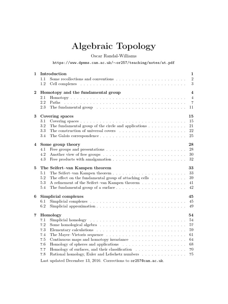 Algebraic Topology: Or257/teaching/notes/at PDF | PDF | Topology ...