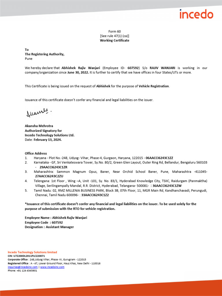 Working Certificate | PDF