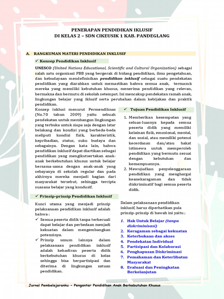 Jurnal Pembelajaranku - Pendidikan Inklusif | PDF