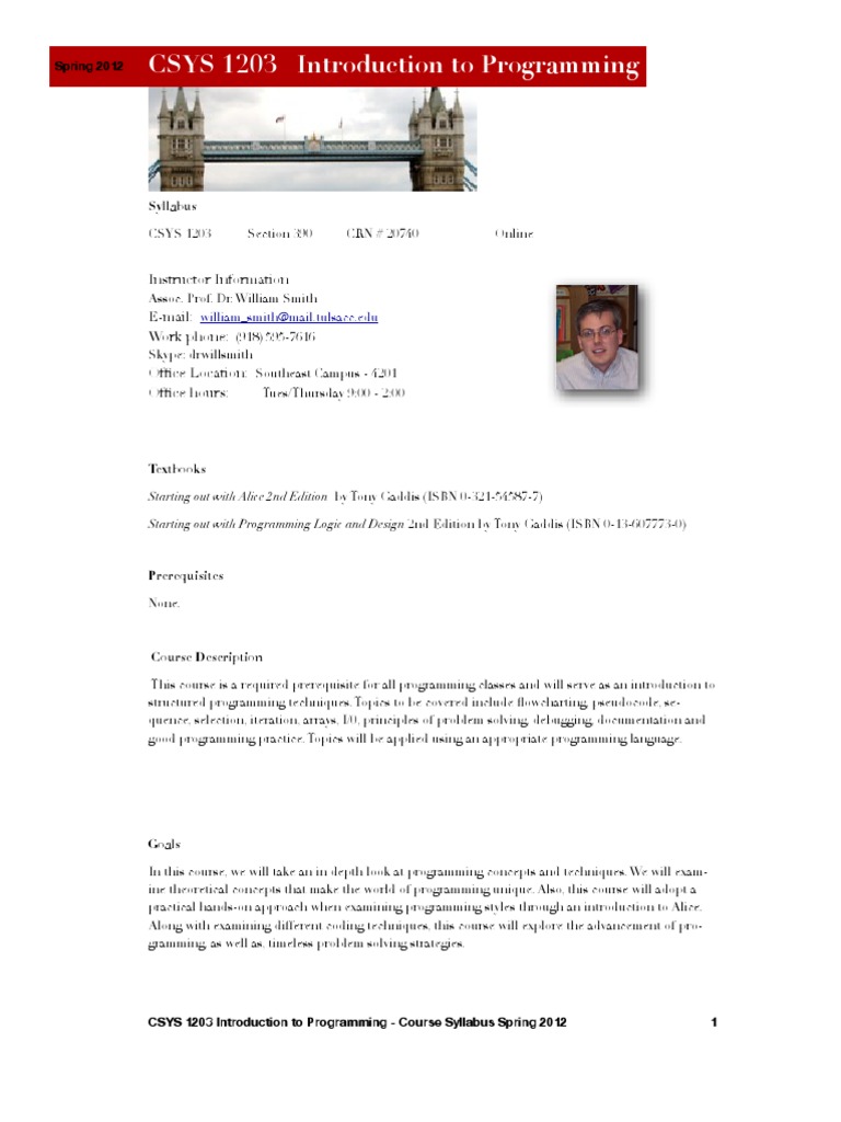 I CSYS 1203 390 20740 201220 Intro To Computer Programming | PDF