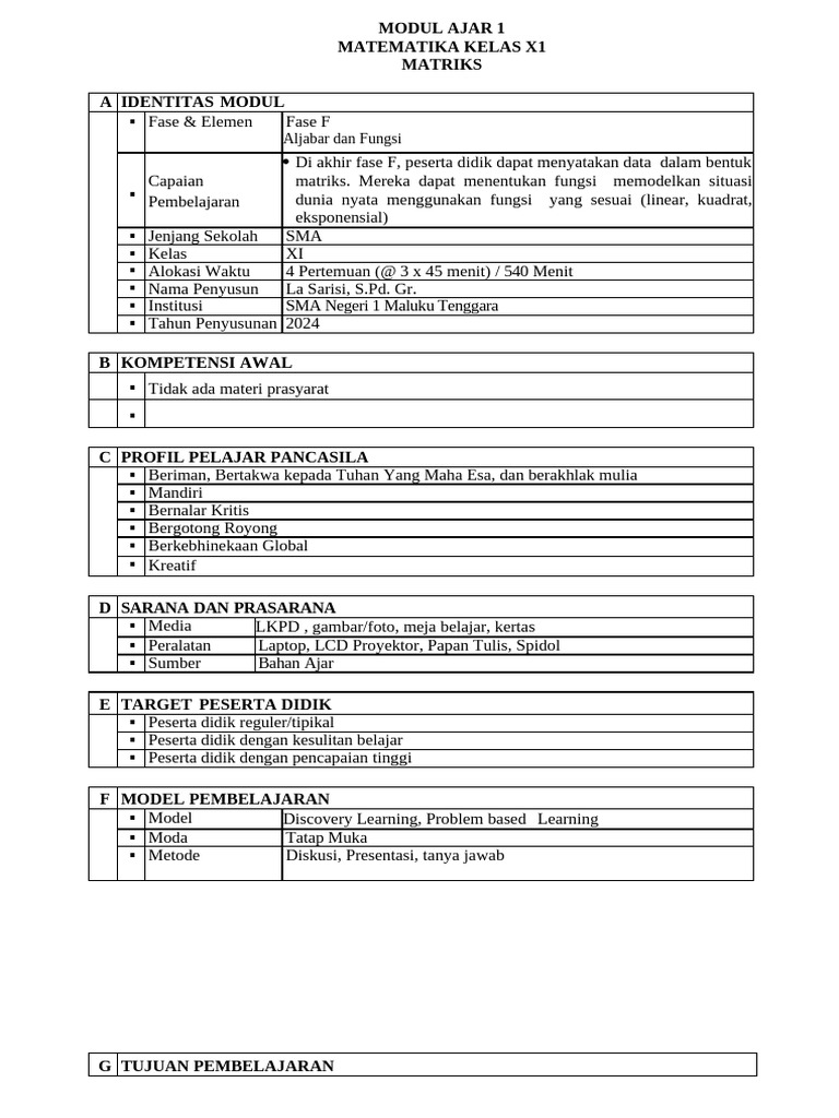 Modul-Ajar-Matriks xi 2024 | PDF