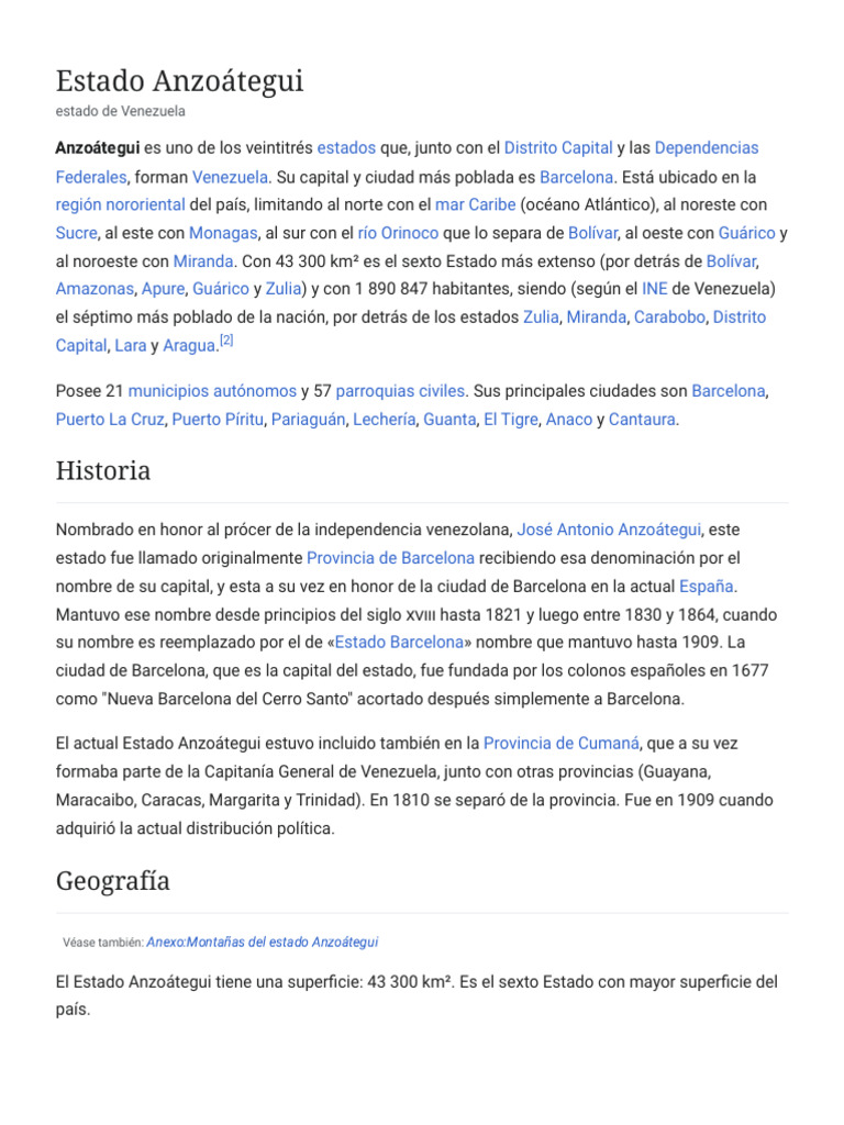 Estado Anzoátegui - Wikipedia, La Enciclopedia Libre | PDF