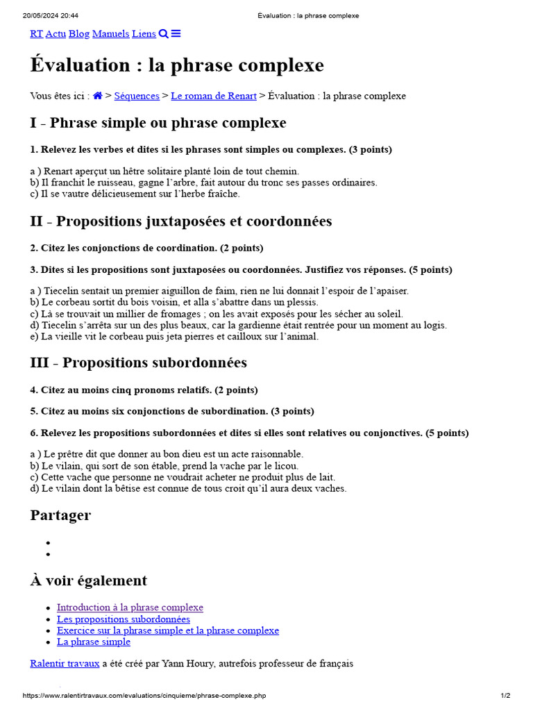 Évaluation _ la phrase complexe | PDF