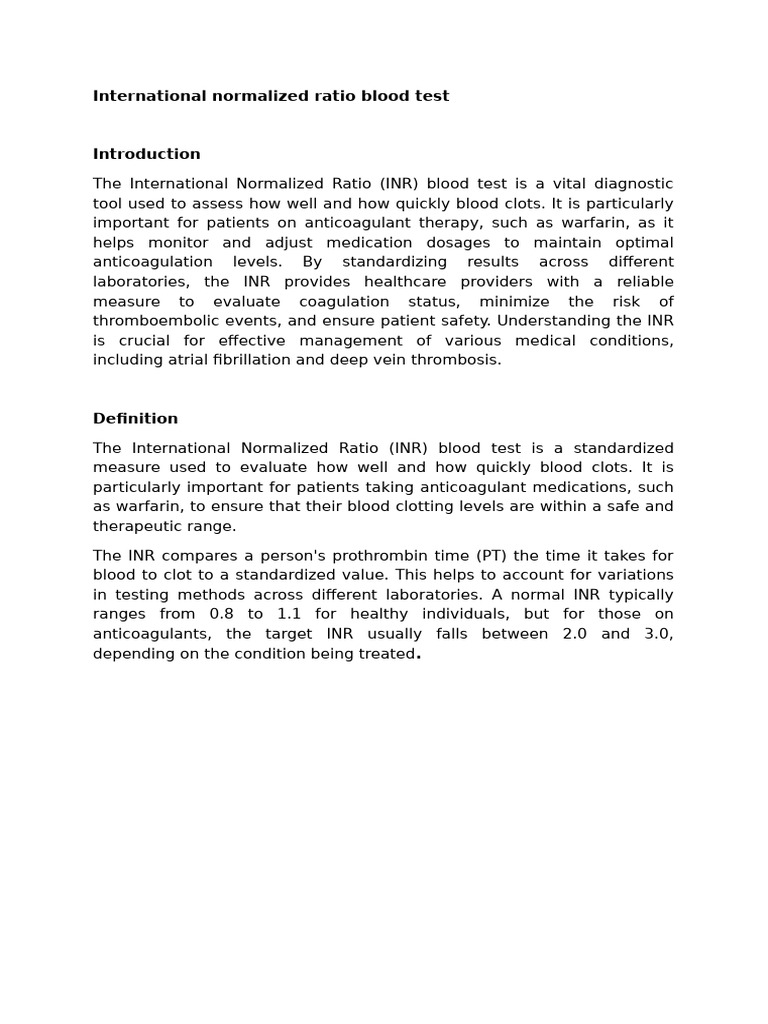 International Normalised Ratio Blood Test | PDF