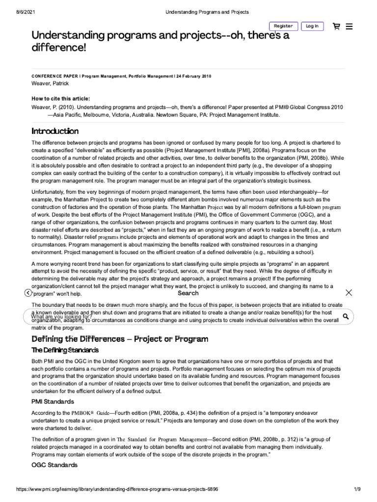 Guide 1 - Understanding Programs and Projects | PDF