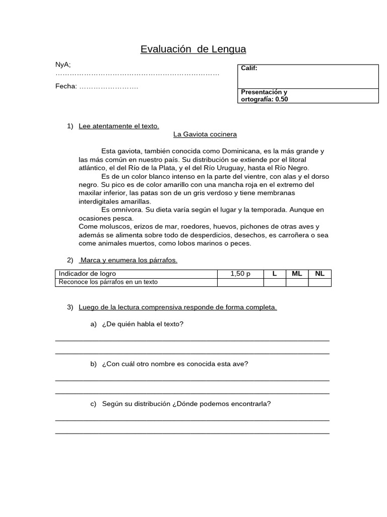 EVALUACION LENGUA AGOSTO Corregida | PDF