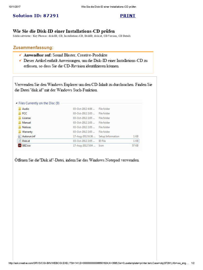 Wie Sie Die Disk-ID Einer Installations-CD Prüfen | PDF