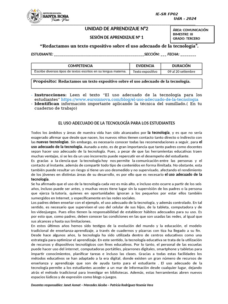 Mat. Iii Bim. Unidad 2 - Sesión 1 Escribe - Texto Expositivo 3ero | PDF
