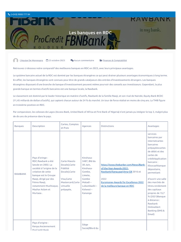 Les Banques en RDC - Monrespro RDC | PDF