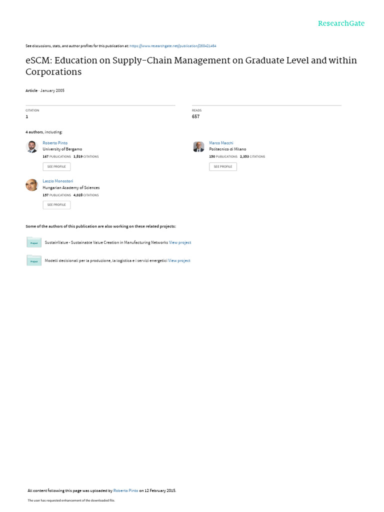 eSCM Education On Supply-Chain Management On Gradu | PDF