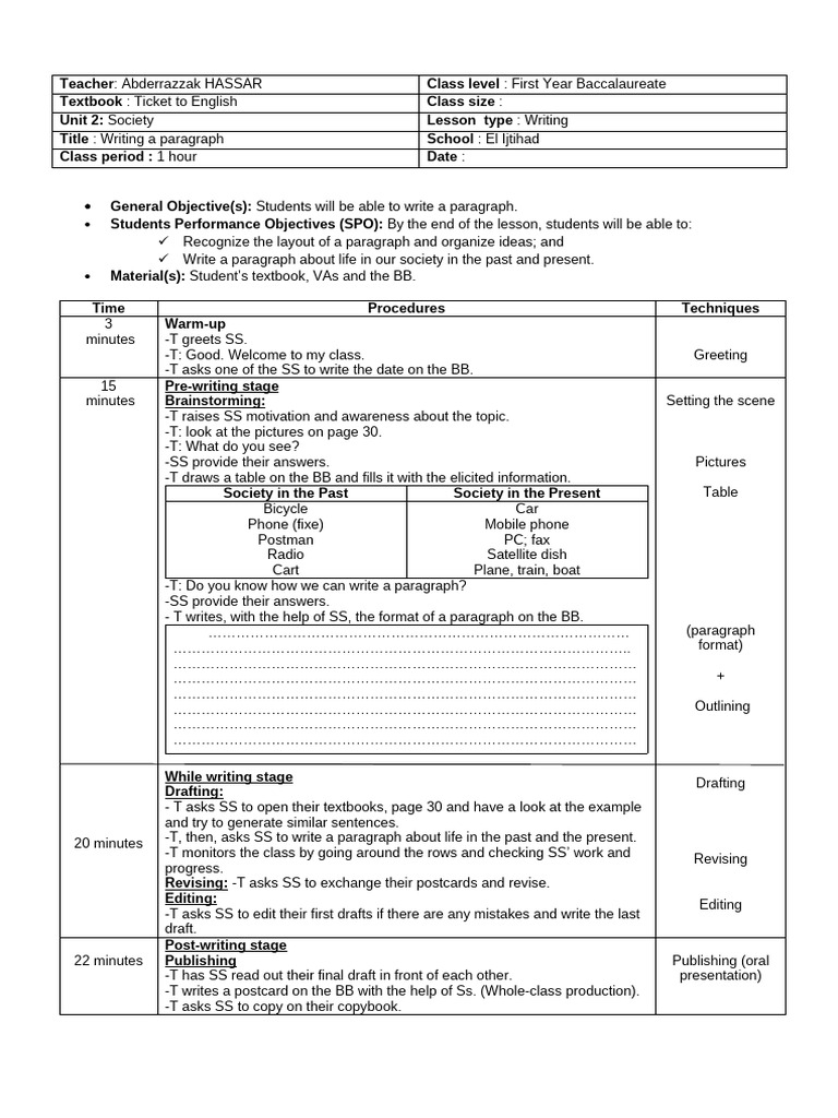 Unit 2 Writing First Year Bac | PDF