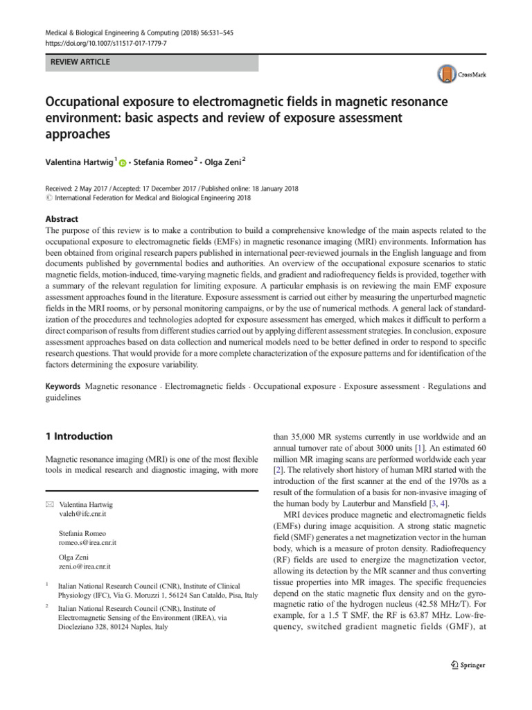 Occupational exposure to electromagnetic fields in magnetic resonance environment: basic aspects ...