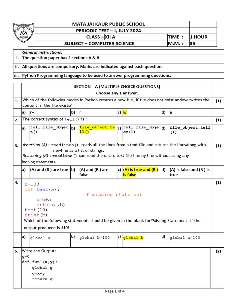 Ans_PA1 12 CS July2024 | PDF