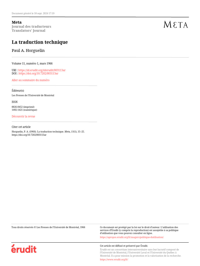 La Traduction Technique: Paul A. Horguelin | PDF