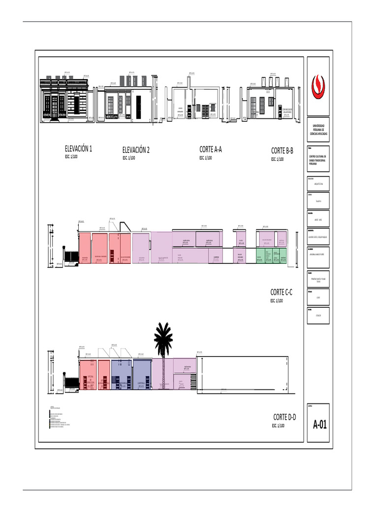 Corte A-A Corte B-B Elevación 1 Elevación 2: ESC. 1/100 ESC. 1/100 ESC. 1/100 ESC. 1/100 | PDF