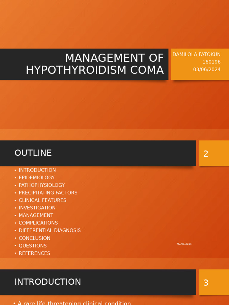 Management of Hypothyroidism Coma Updated | PDF