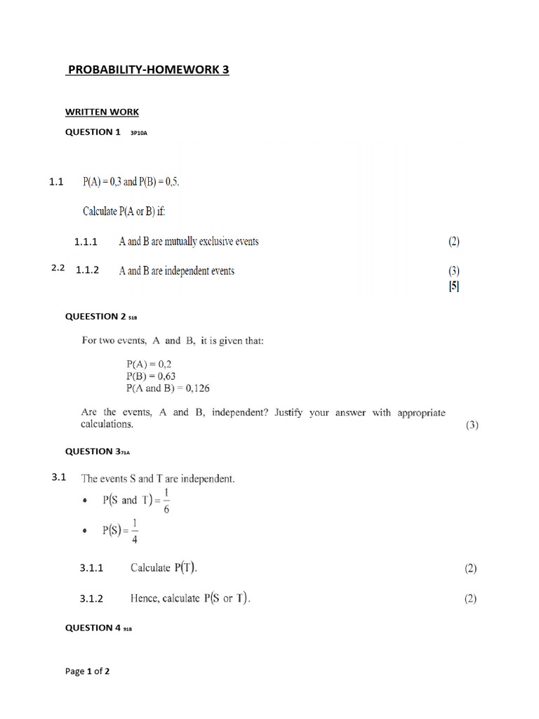 Probability Homework 3 | PDF