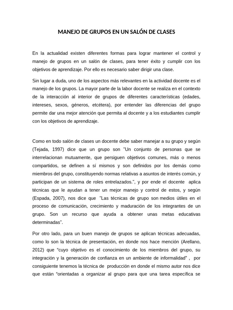 Control y Manejo de Grupos en Un Salón de Clases | PDF